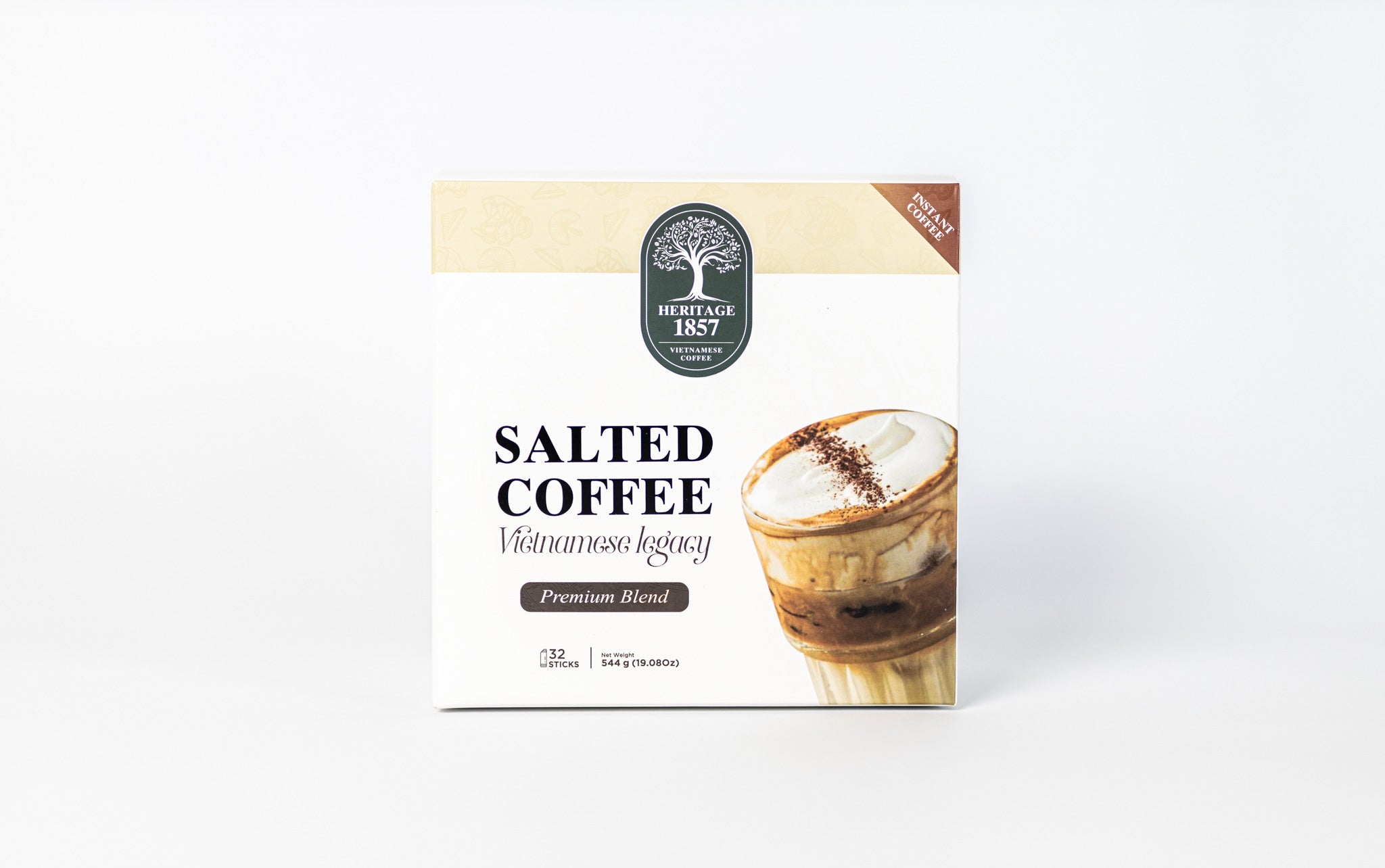 Salted Instant Coffee – 32-Pack Box (Single Serve) – Heritage 1857